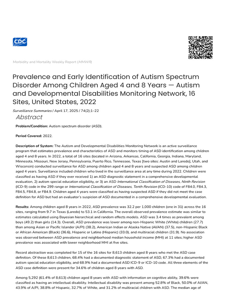Prevalence and Early Identification of Autism Spectrum Disorder Among ...
