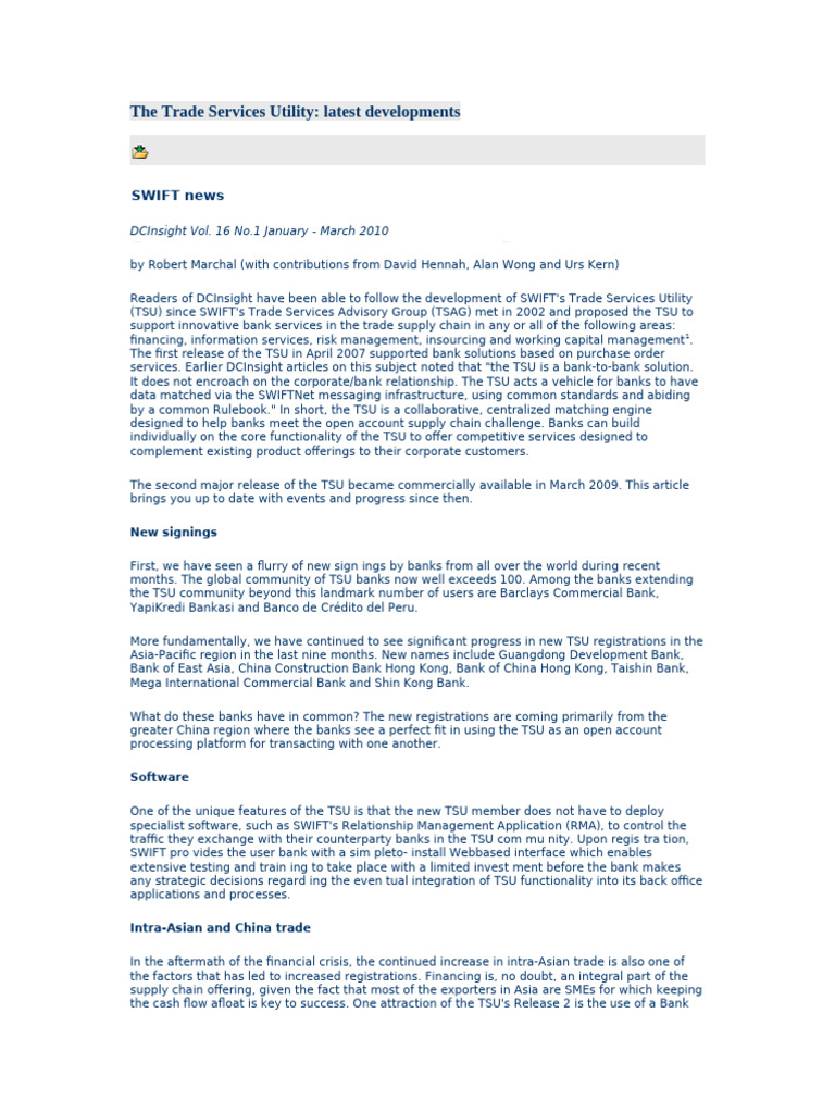Updates on SWIFT's Trade Services Utility | PDF | Banks | Business
