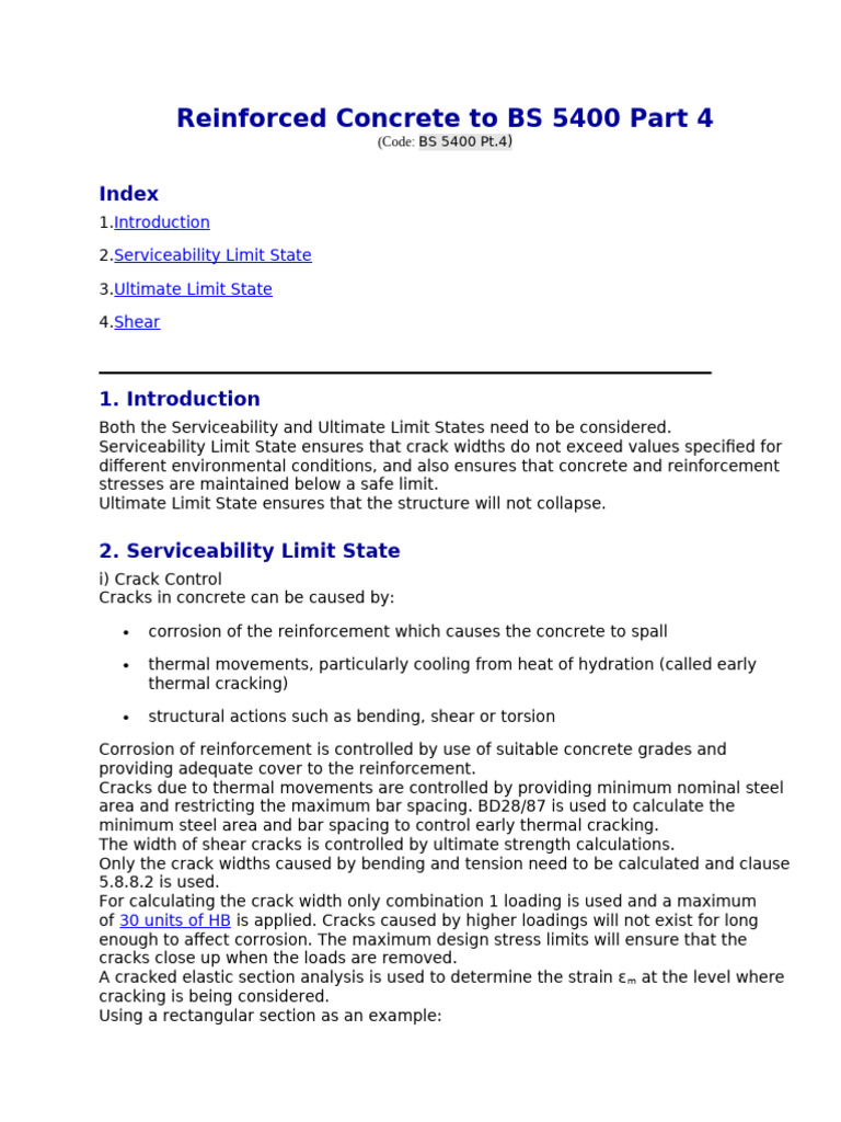 Notes on Reinforced Concrete to BS 5400 Part 4 | PDF | Bending ...