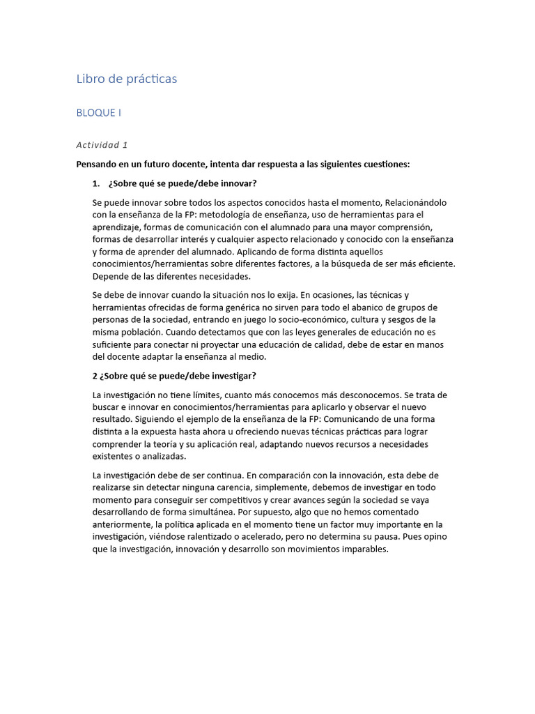 BLQ I Libro de Prácticas INVESTIGACION FOL | PDF | Enseñando | Aprendizaje
