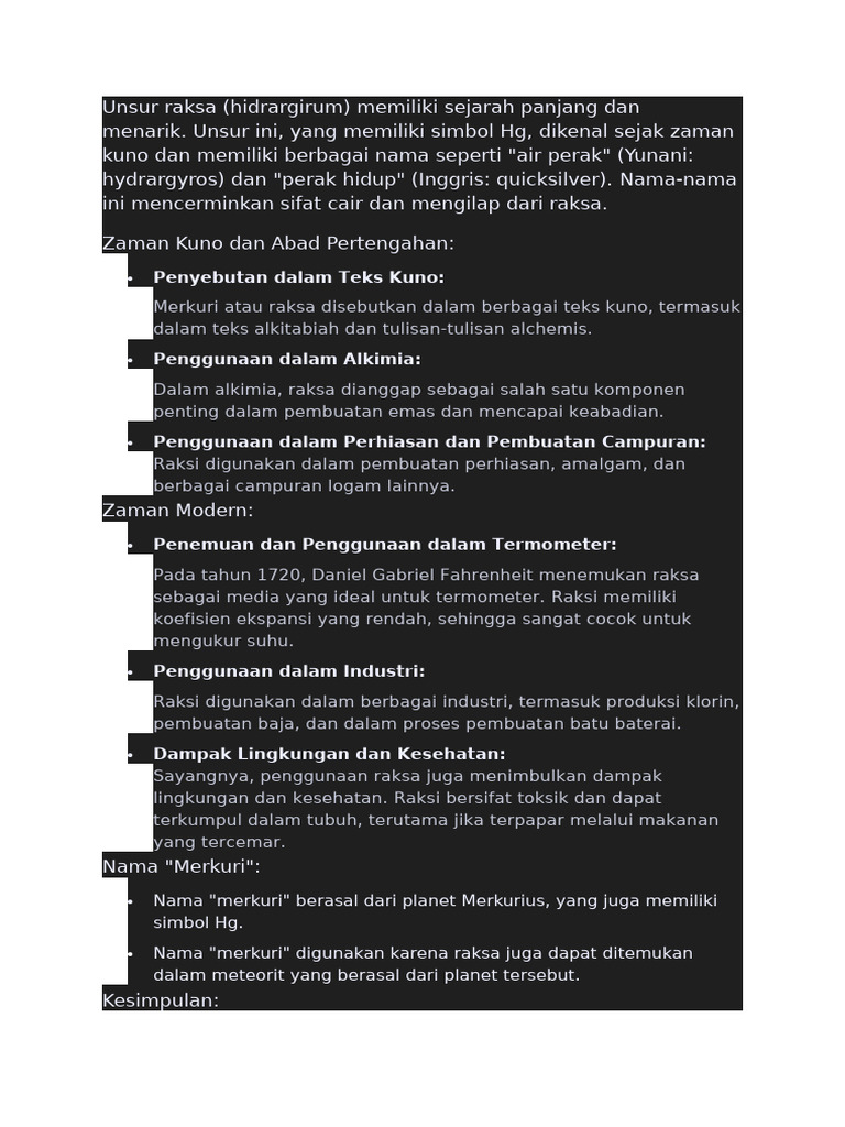 Sejarah dan Simbol Unsur Raksa Hg | PDF