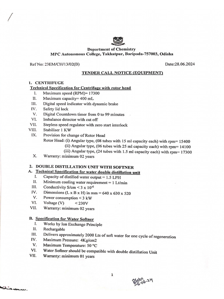 Tender Call Notice (Equipment) | PDF