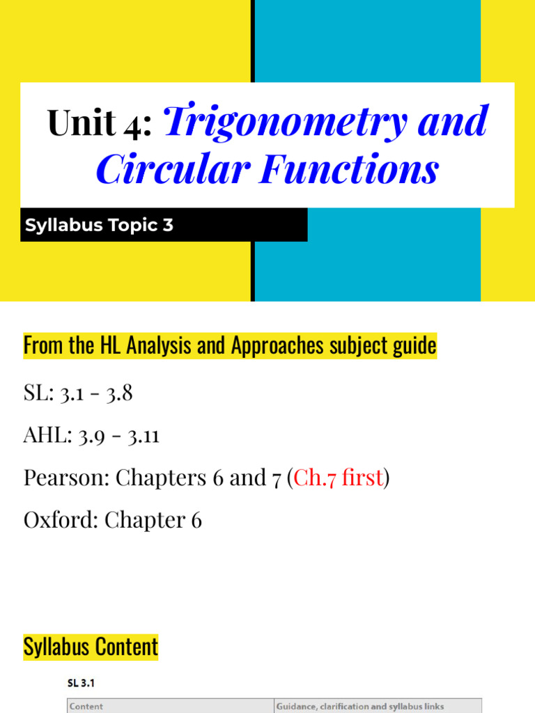 AAHL Unit 4 Trigonometry and Circular Functions | PDF | Trigonometric Functions | Trigonometry