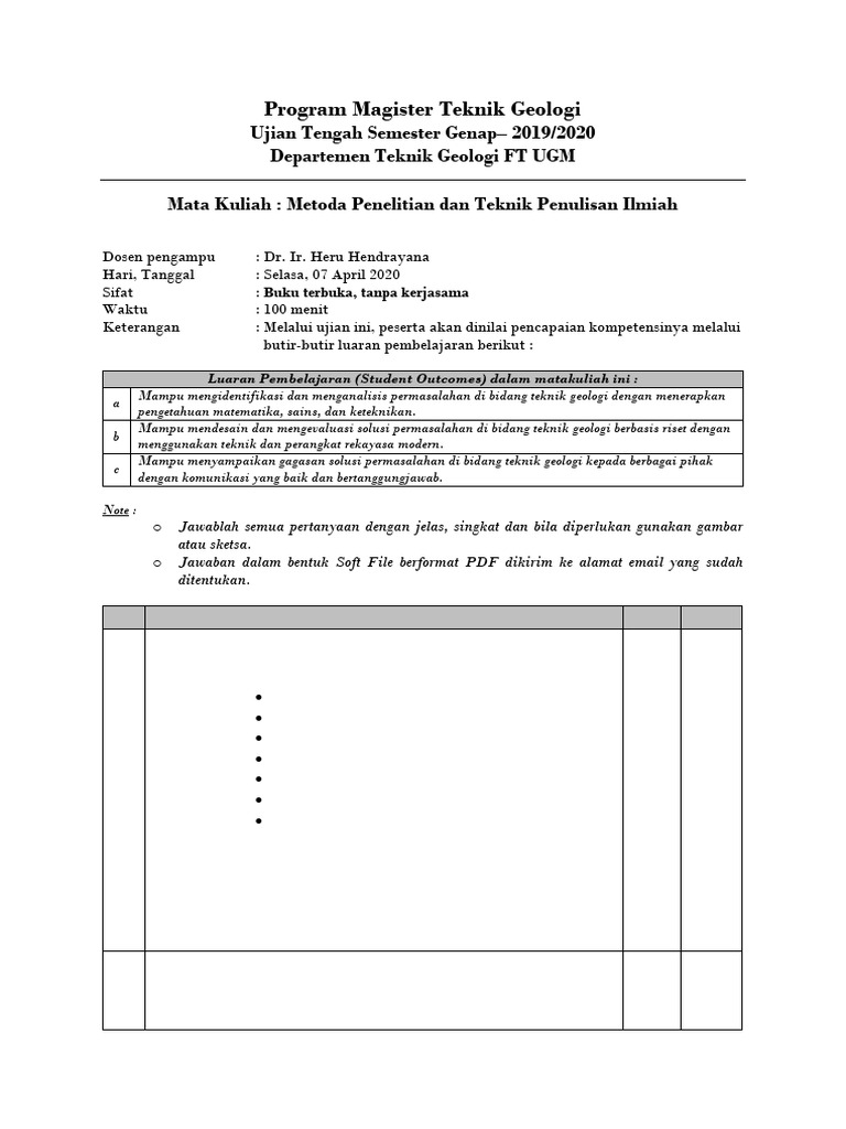 Soal UTS Metodologi Penelitian Dan Teknik Penulisan Ilmiah S2 - Heruha | PDF