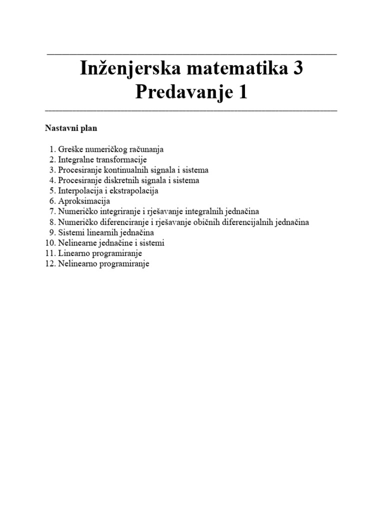 Inzenjerska Matematika 3 - Predavanje 1 | PDF
