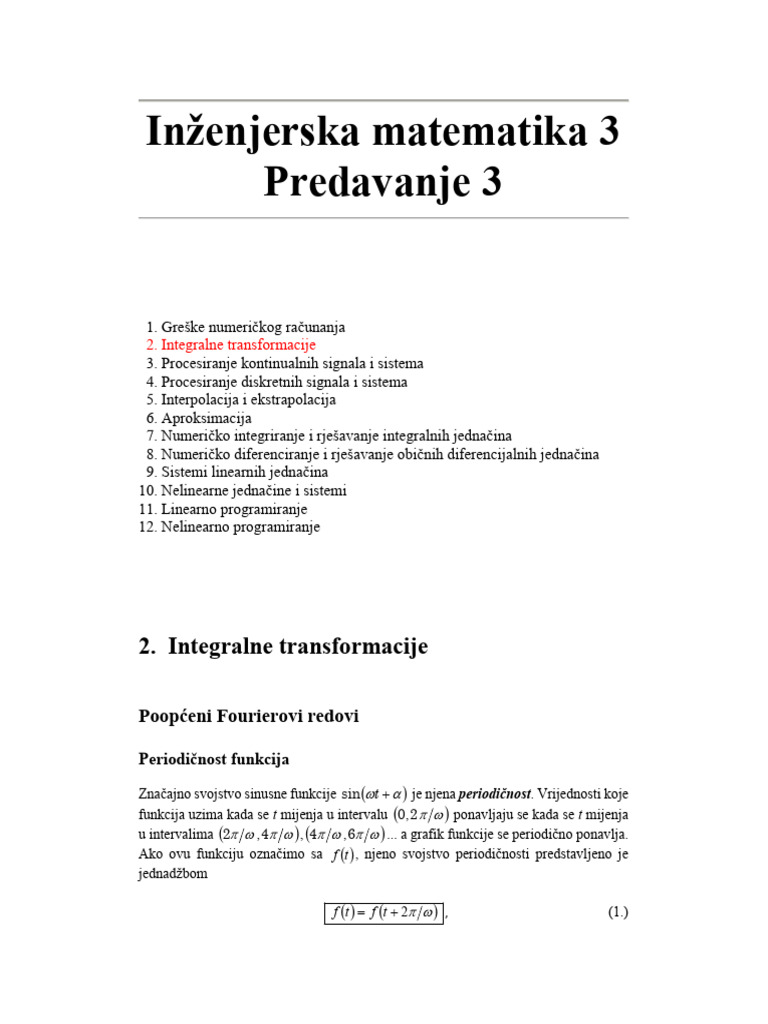 Inzenjerska Matematika 3 - Predavanje 3 | PDF
