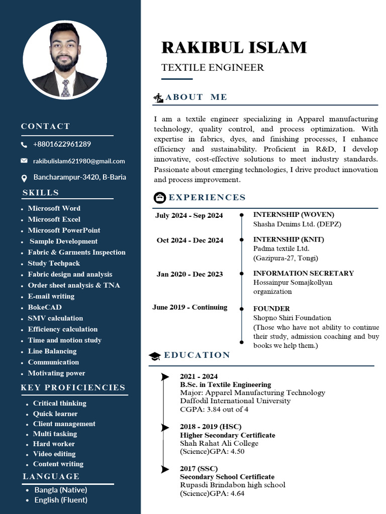 Curriculum Vitae of Rakibul Islam | PDF | Textiles