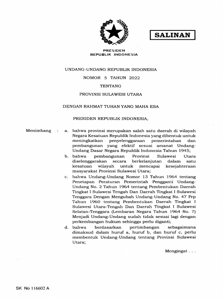 UU Nomor 5 Tahun 2022 | PDF