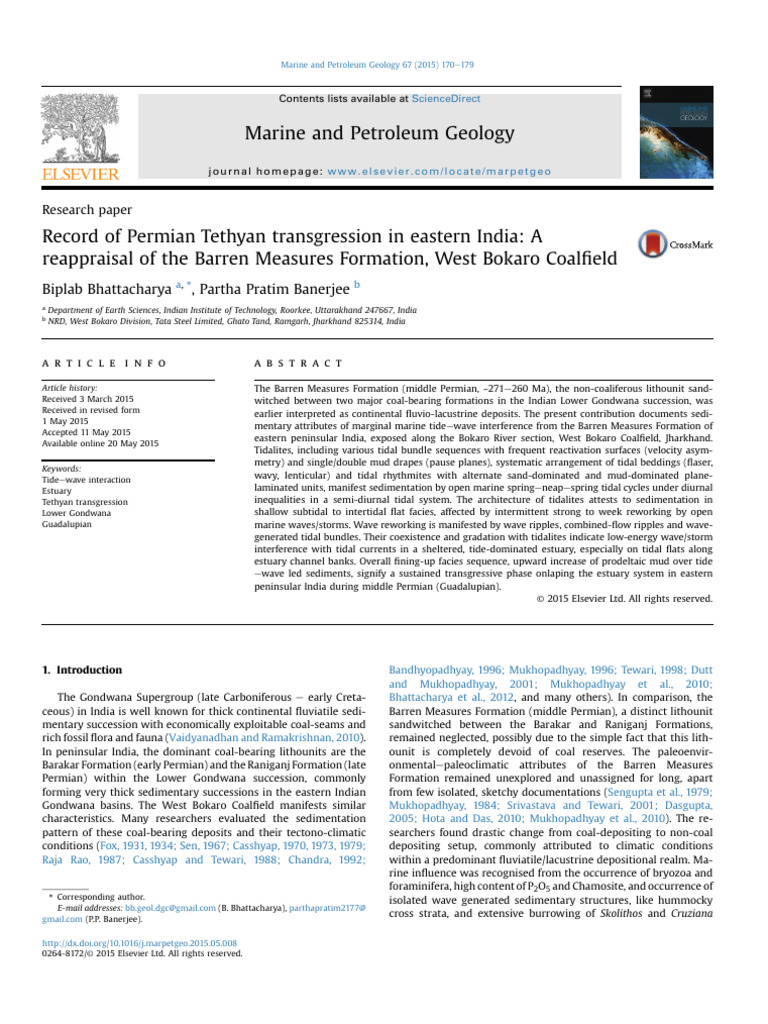 2015 - Record of Permian Tethyan Transgression in Eastern India - A ...