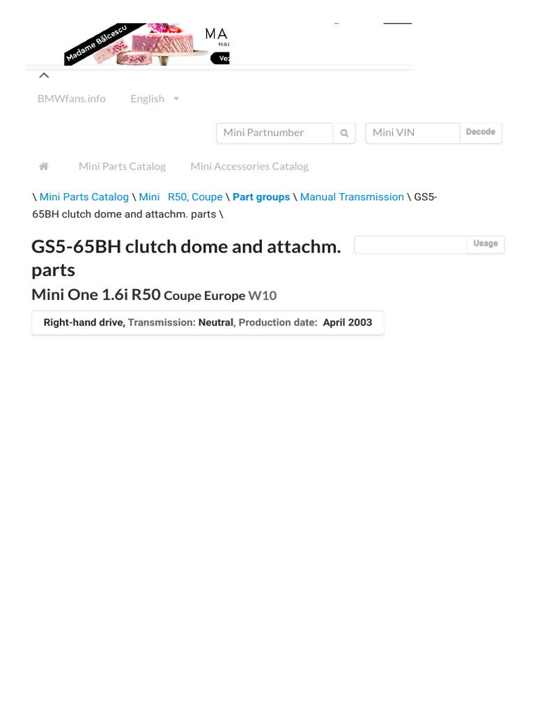 GS5-65BH Clutch Dome and Attachm. Parts - Mini MINI R50 One 1.6i | PDF | Mechanical Engineering ...