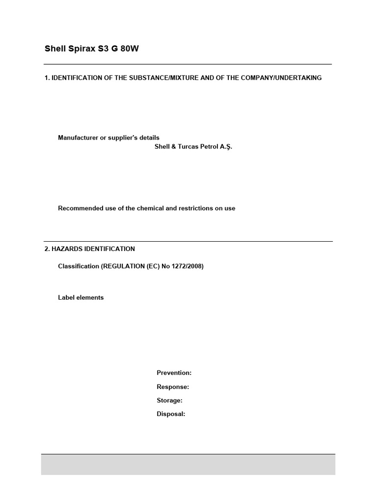 Msds TR Shell Spirax s3 G 80w | PDF | Toxicity | Water