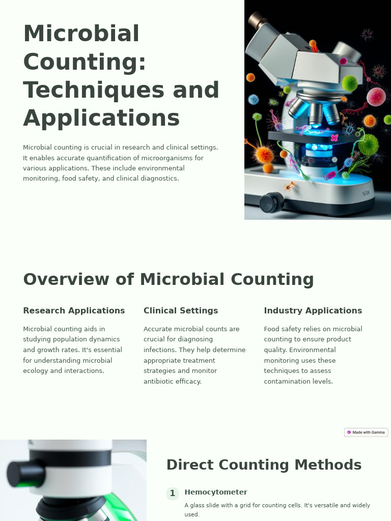 Microbial Counting Techniques and Applications | PDF | Colony Forming Unit | Microscopy