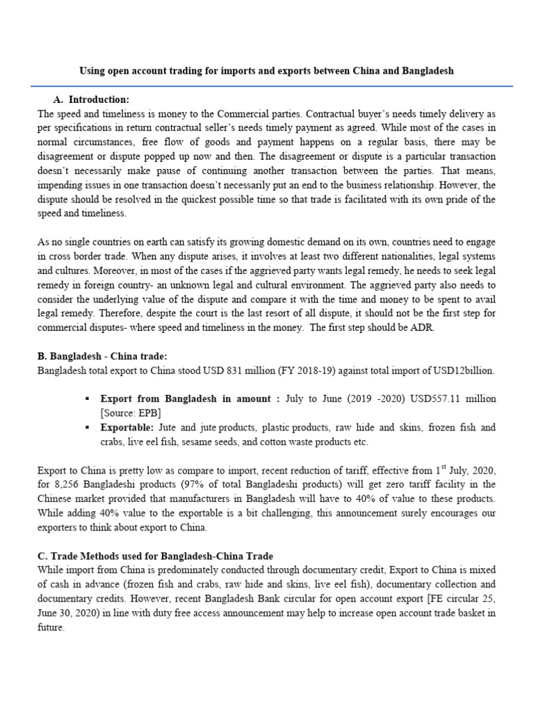 Short Version Using open account trading for imports and exports ...
