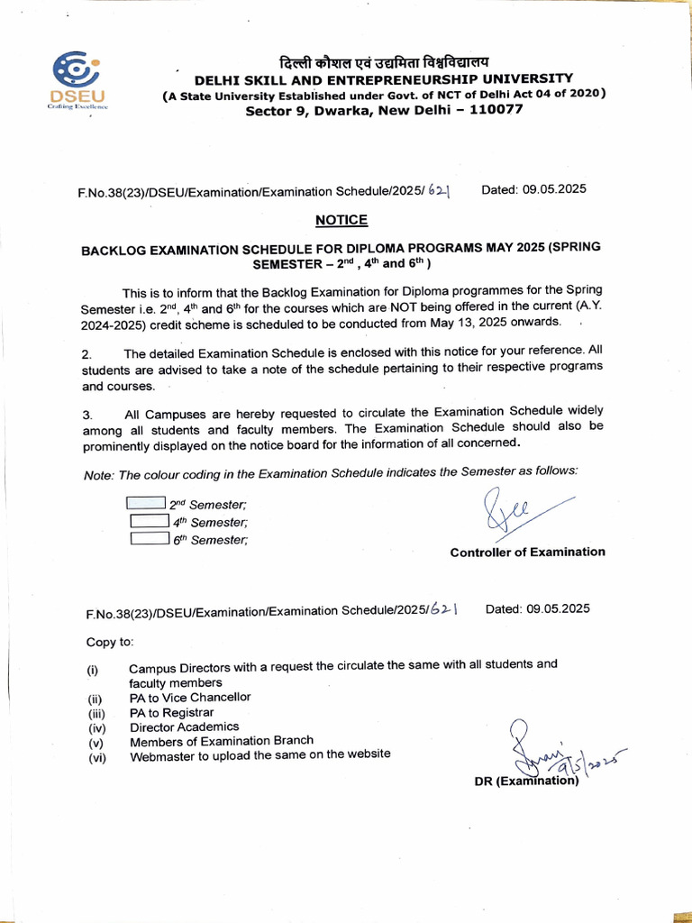 Notice - Backlog Exam Diploma Program | PDF