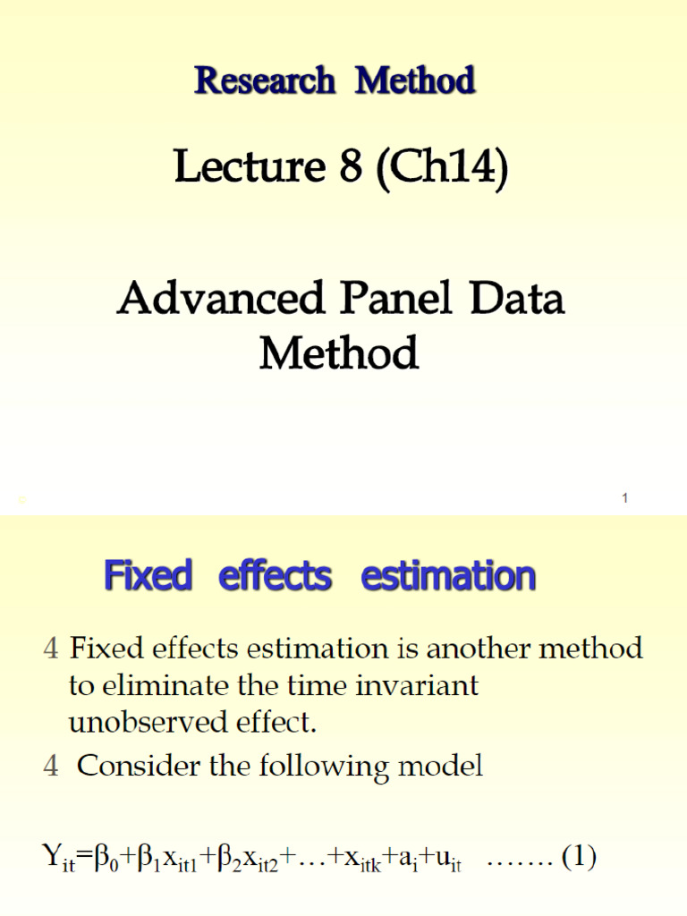 Lecture 8 (Ch14) Advanced Panel Data Method | PDF