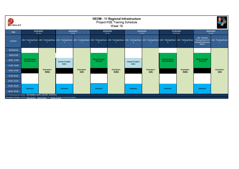HSE TRAINING SCHEDULE Week 19 (1) | PDF