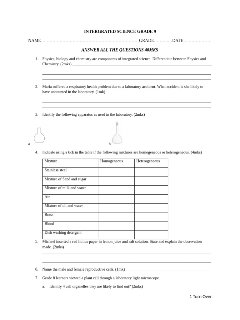INTERGRATED SCIENCE GRADE 9 | PDF | Mixture | Pressure