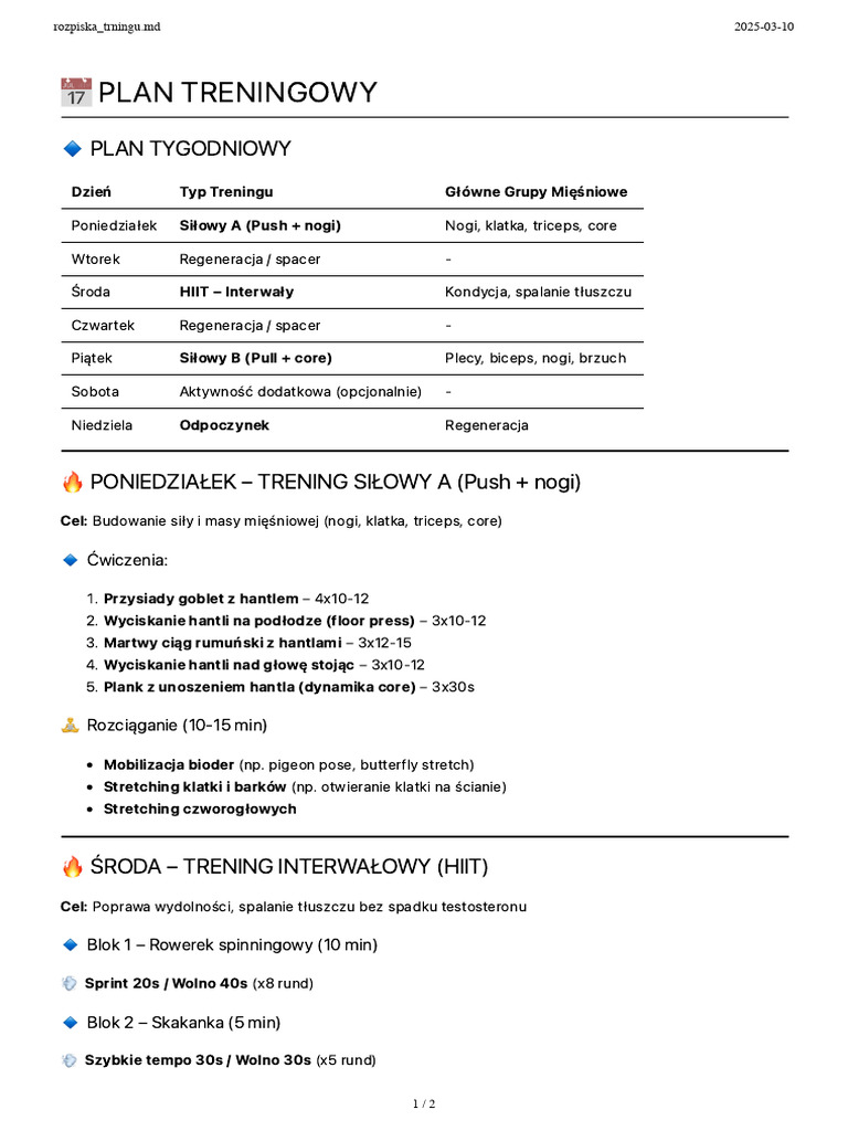 Rozpiska Trningu | PDF