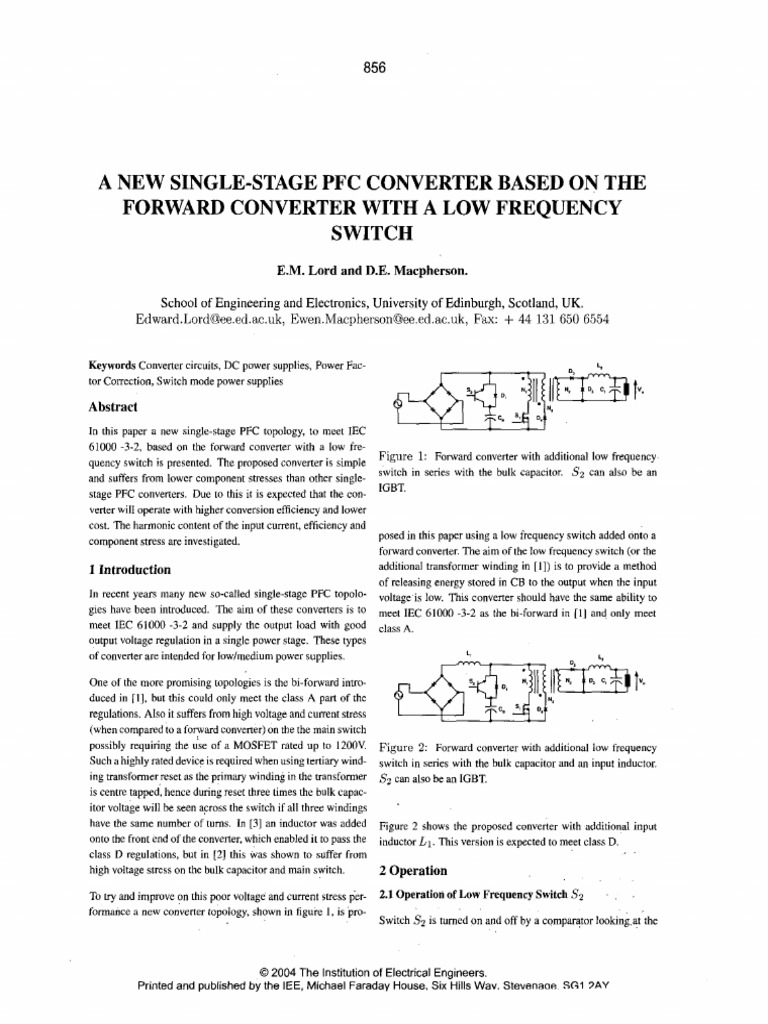 A New Single-Stage PFC Converter Based on the Forward Converter with A ...