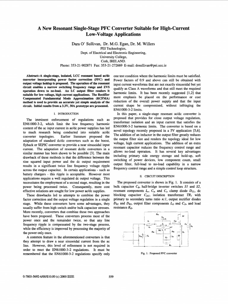 A New Resonant Single-Stage PFC Converter Suitable For High-Current Low ...