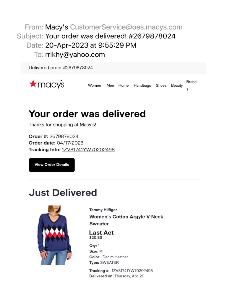 Macy's Order #2679878024 Details | PDF