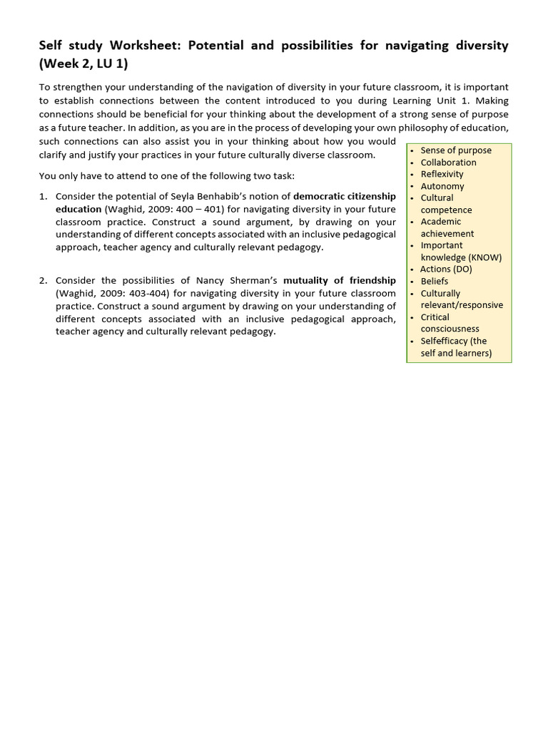 Self Study Worksheet - Potential and Possibilities | PDF | Pedagogy | Cognitive Science