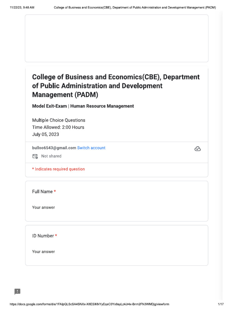 Model Exit-Exam Human Resource Management | PDF
