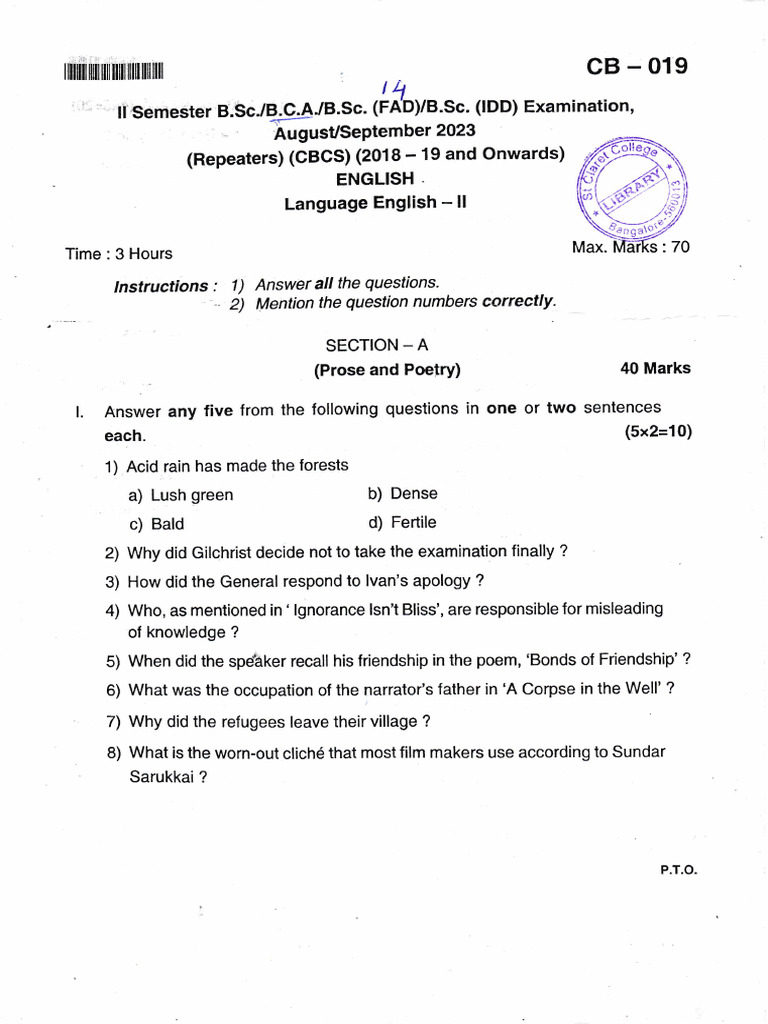 EnglishRepeaters CBCS Aug Sep2023 | PDF