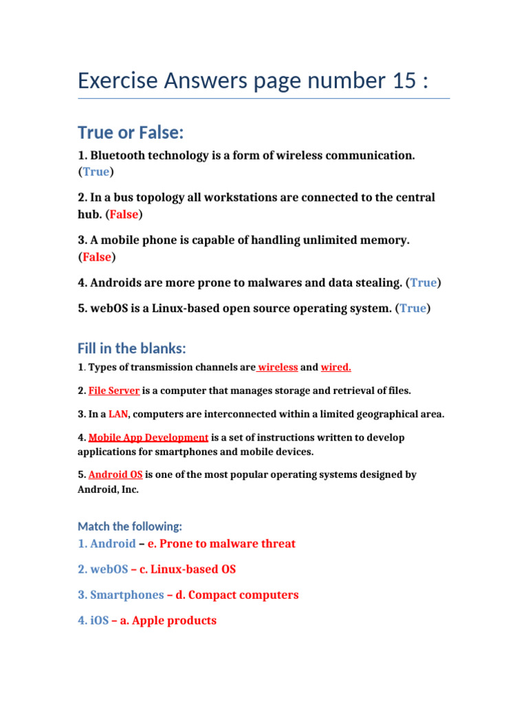 Exercise Answersyear7 | PDF | Network Topology | Computer Network