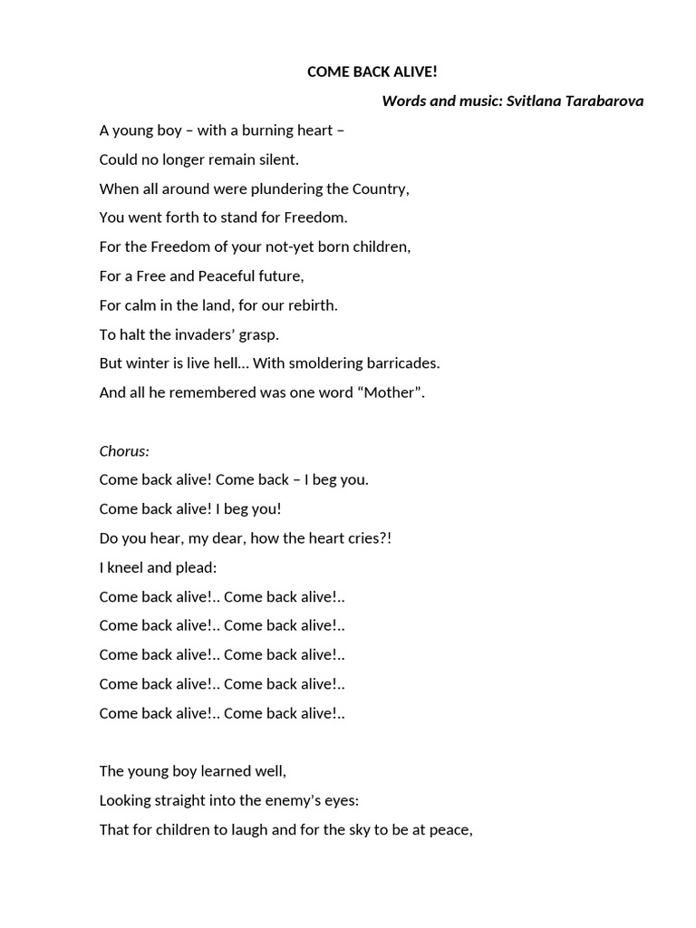 Come Back Alive | PDF