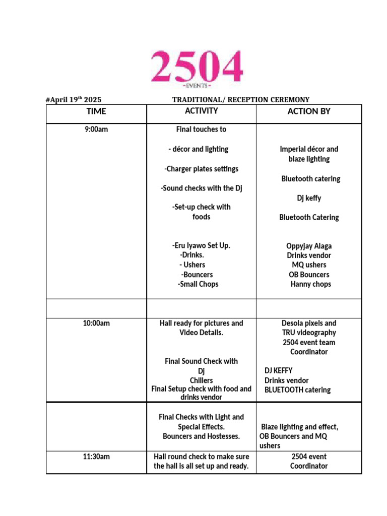 Engagement and Reception Schedule 2025 | PDF | Marriage, Unions And ...