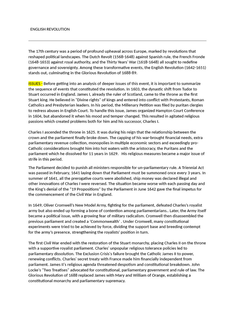 English Revolution RMW 2 | PDF | English Civil War | Oliver Cromwell