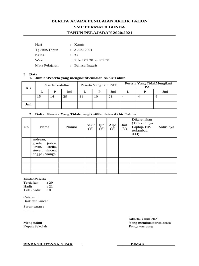 BERITA ACARA PAT 3 Juni 2021 | PDF