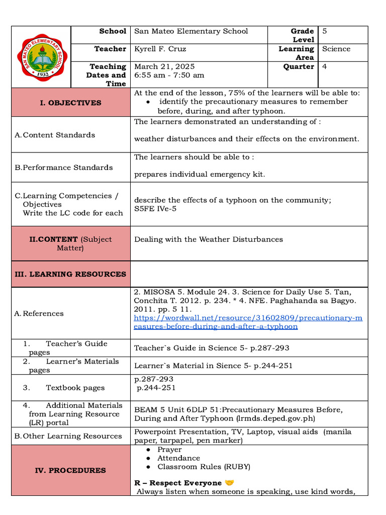 Lesson Plan Grade 5 Sample (Science) | PDF | Teachers | Learning