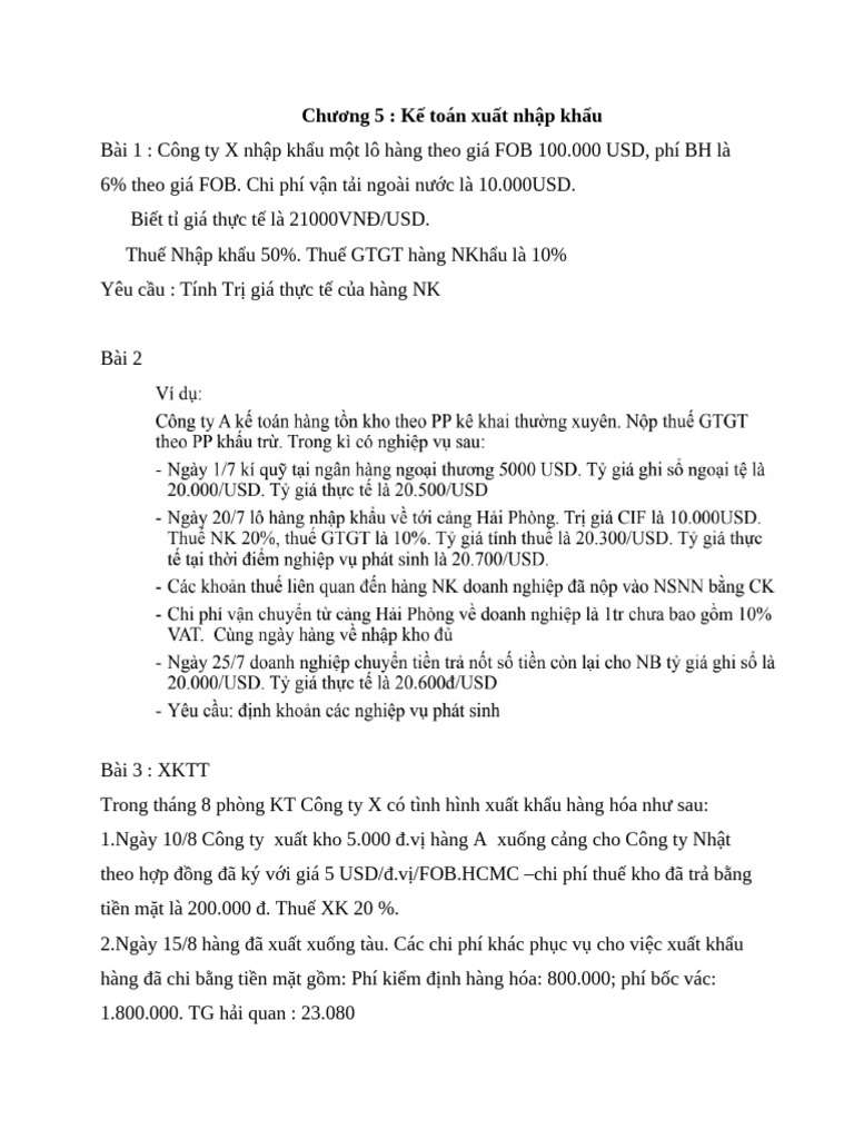 BT Chương 5 - KT XNK | PDF