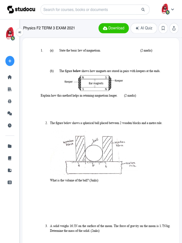 Physics F2 TERM 3 EXAM 2021 - - Studocu | PDF