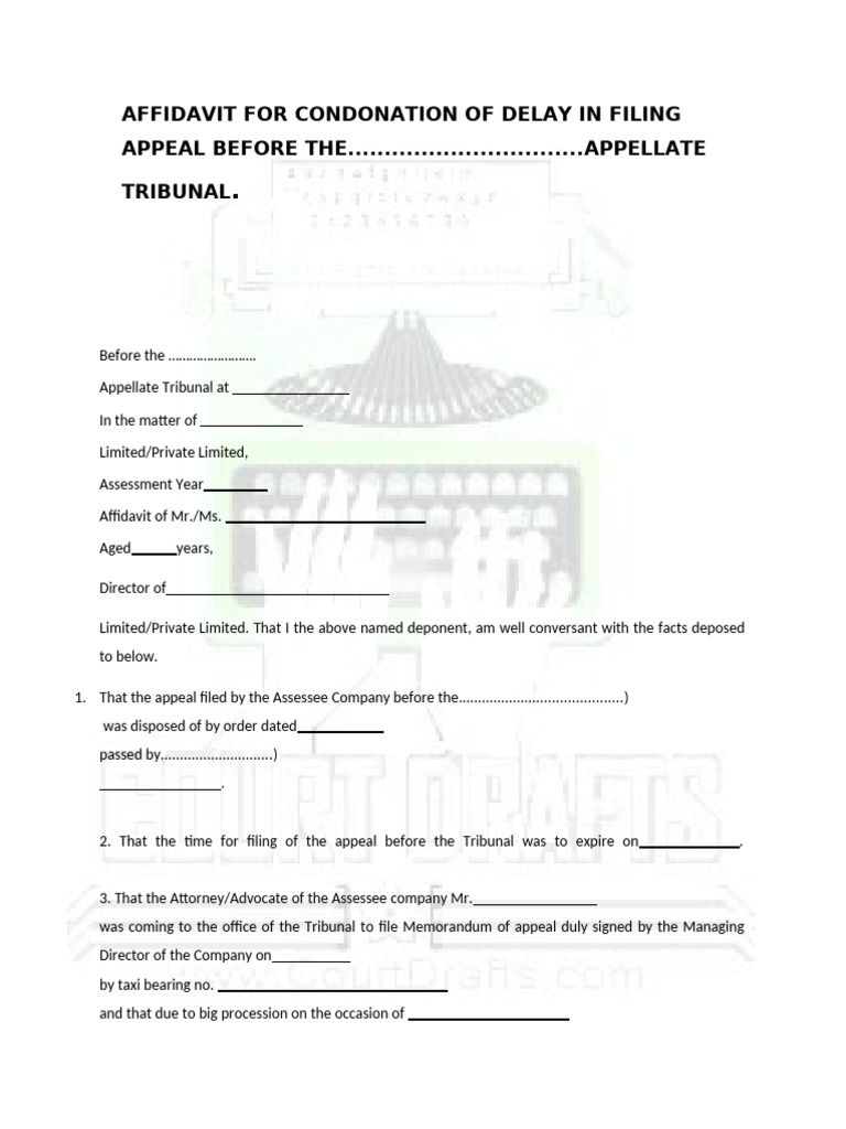 Affidavit For Condonation of Delay in Filing Appeal Before The Income Tax Appellate Tribunal | PDF
