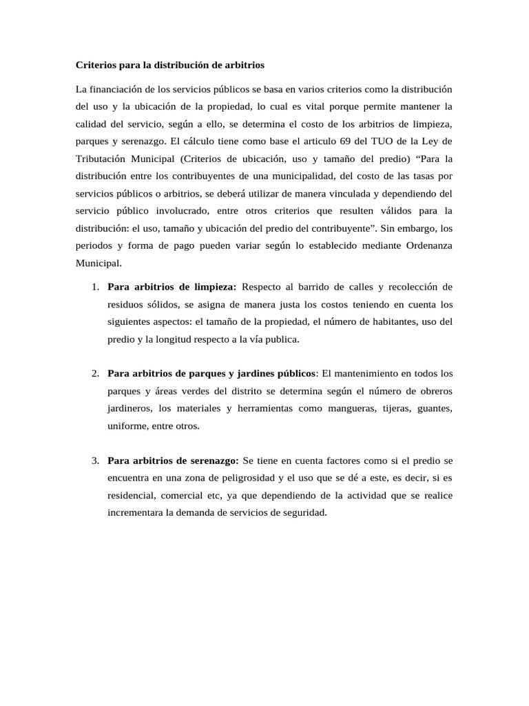 Criterios para La Distribución de Arbitrios | PDF | Economias