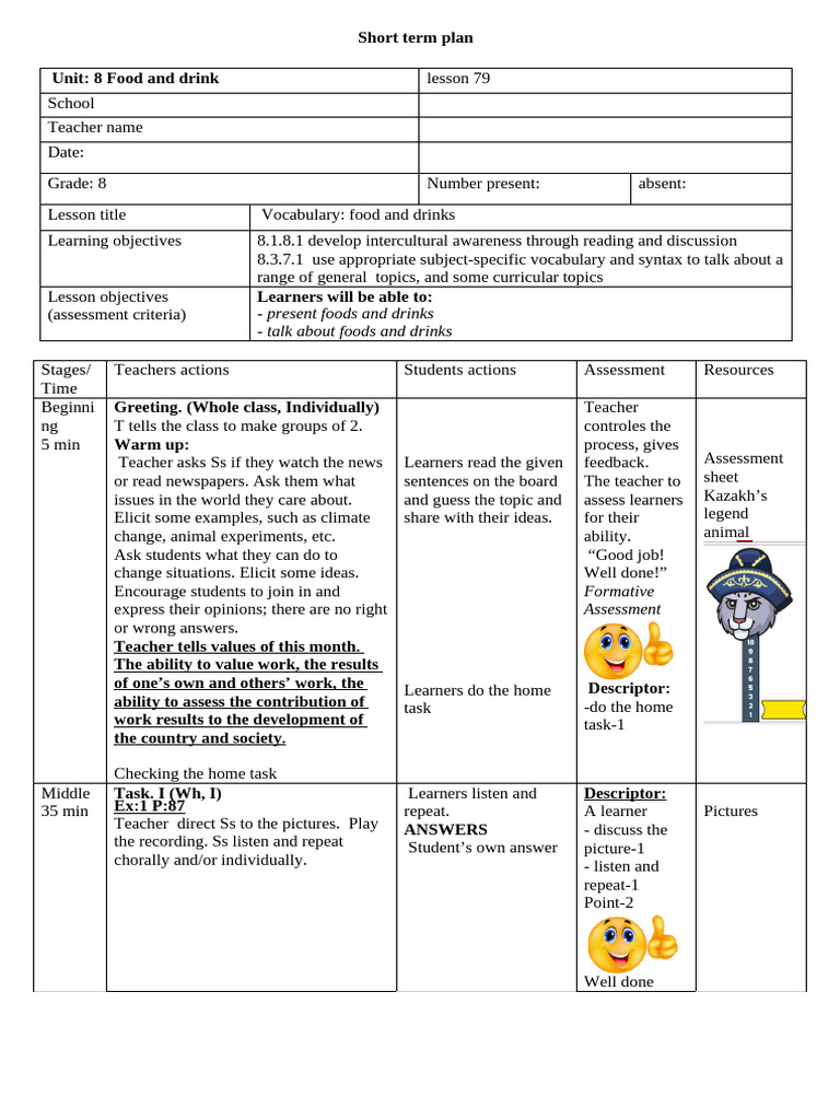 LP Excel 8 MSA Term 4 (1) | PDF | Lunch | Linguistics