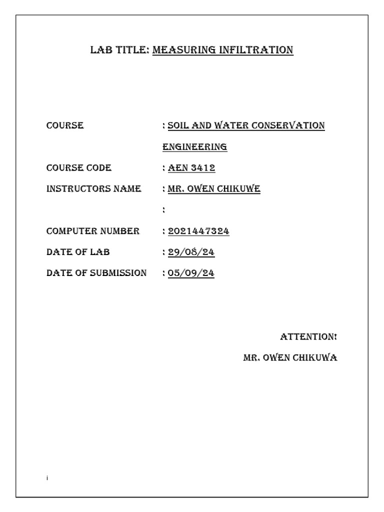 Infiltration Lab My Friend | PDF | Soil | Chemical Engineering