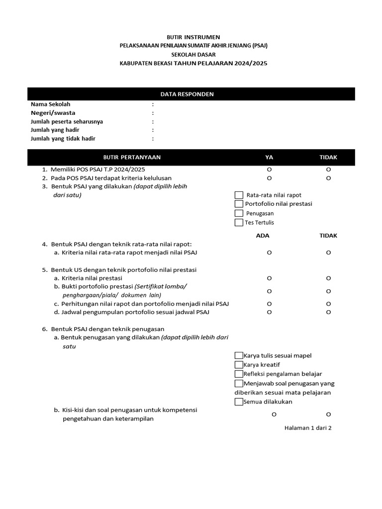 Instrumen PSAJ Tahun 2025 | PDF