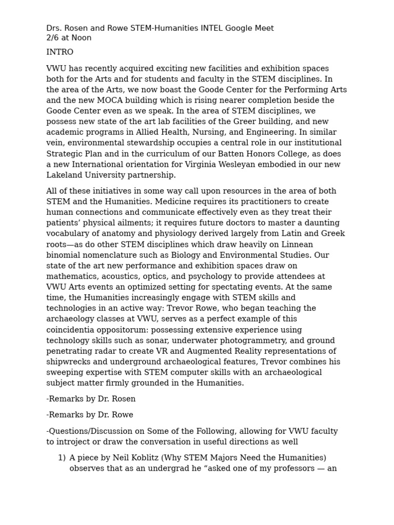 STEM-Humanities Collaboration at VWU | PDF | Science | Humanities