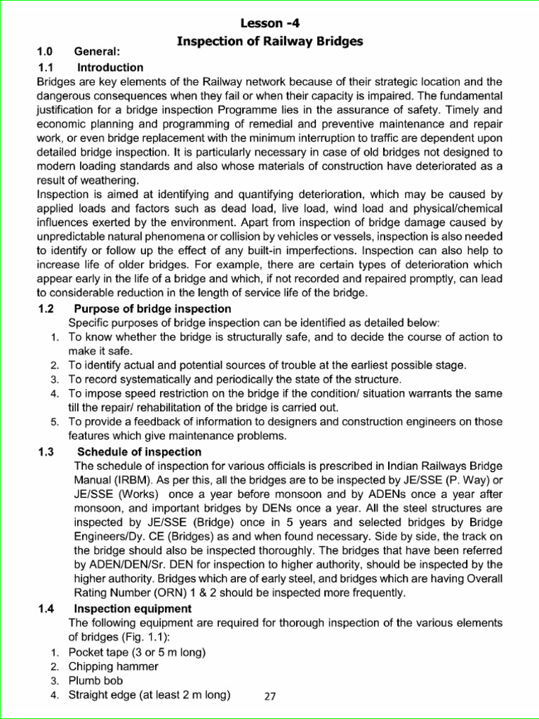 Inspection of Railway Bridges | PDF