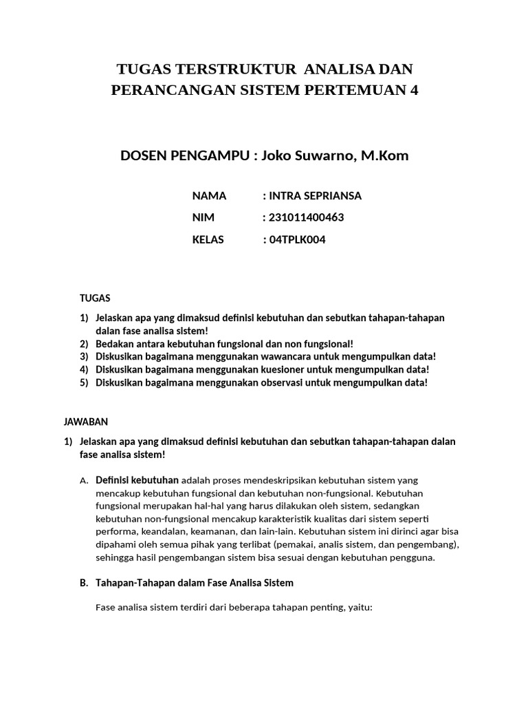 Tugas Terstruktur Analisa Dan Perancangan Sistem Pertemuan 4 | PDF