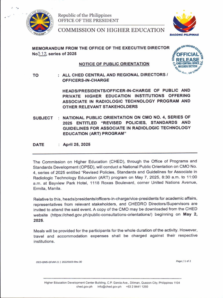 MOED NO. 312 S. 2025 National Public Orientation CMO NO4 S 2025 ART | PDF