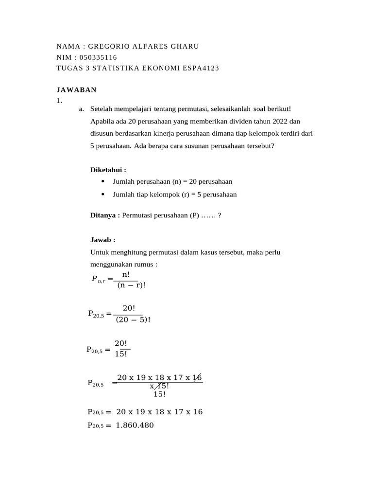 Tugas 3 Statistika Ekonomi | PDF