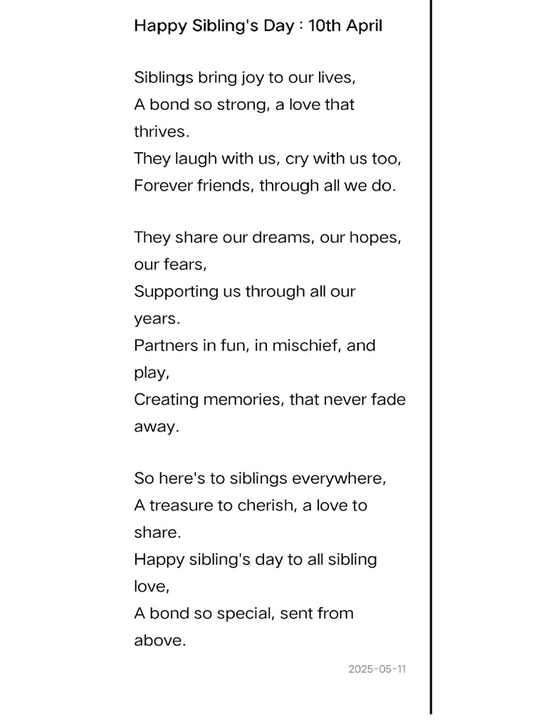 Sibling's Day Poem | PDF