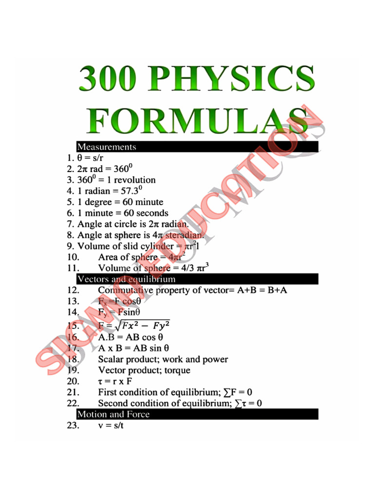 300 Physics Formula by Sigma Education | PDF
