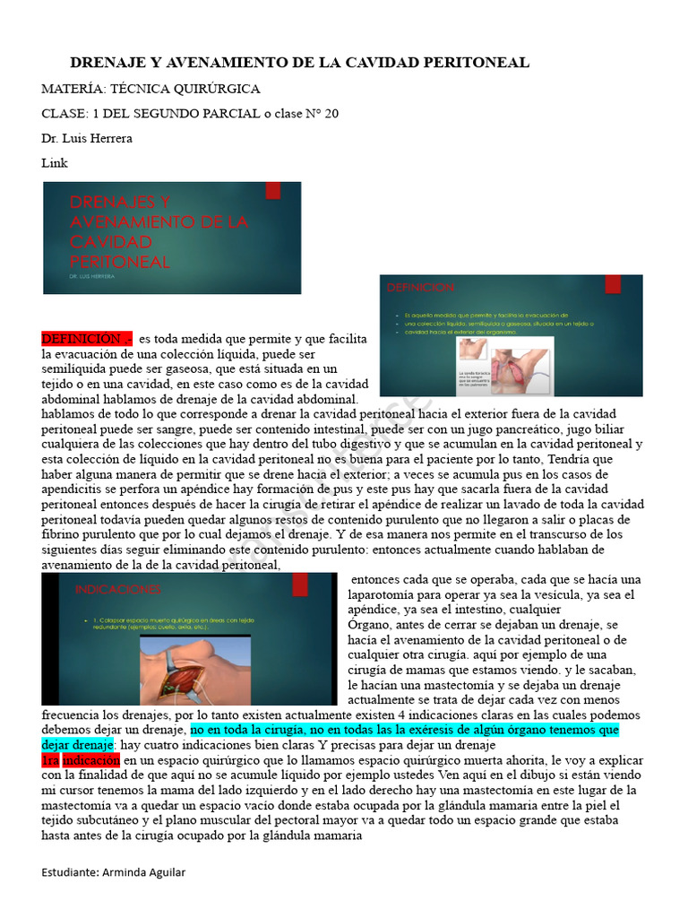 Drenaje de la Cavidad Peritoneal | PDF | Bilis | Pulmón