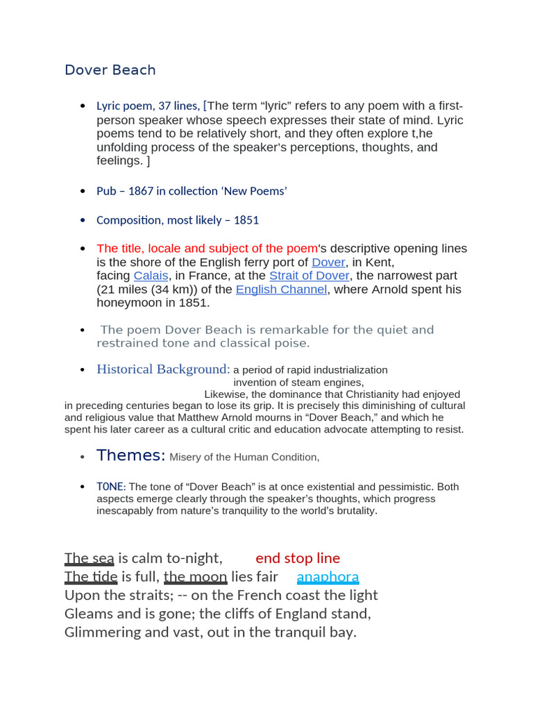 Dover Beach by Matthew Arnold | PDF | Poetry